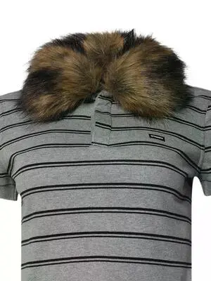 Vetements Striped Faux-fur-collar Polo Shirt - Grey