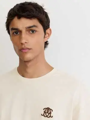 REISS Dax Monogram Motif Cotton Relaxed-fit T-shirt - Ecru