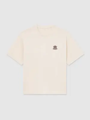 REISS Dax Monogram Motif Cotton Relaxed-fit T-shirt - Ecru