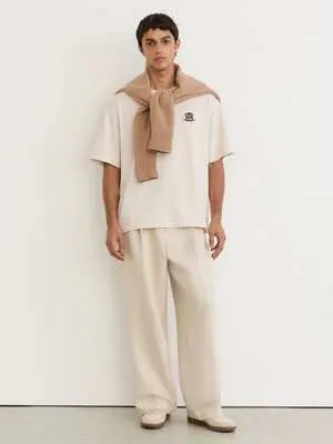 REISS Dax Monogram Motif Cotton Relaxed-fit T-shirt - Ecru
