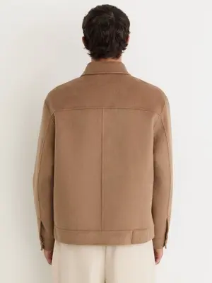REISS Warner Monogram Wool-blend Press-stud Overshirt - Camel