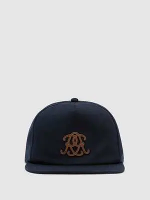 REISS Maddox Monogram Cotton Trucker Cap - Navy