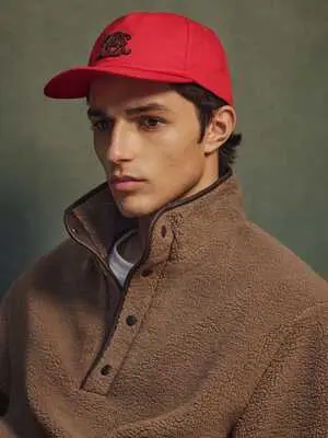 REISS Maddox Monogram Cotton Trucker Cap - Red