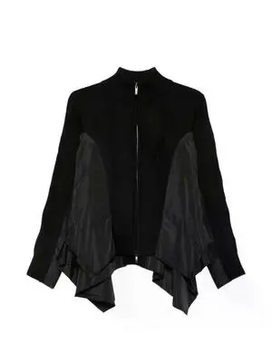 High Cable-knit Panelled Cardigan - Black