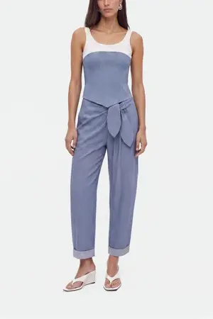 NOCTURNE Textured Straight Leg Trousers - Blue