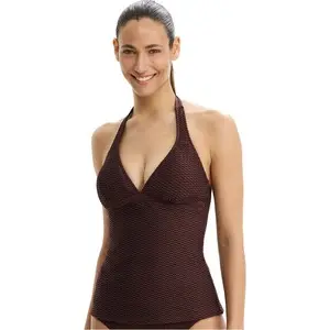GOTTEX Safari Chic Textured Halter Tankini Top - Brown