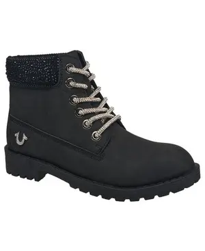 True Religion Faith Bling Lace Combat Boot - Black