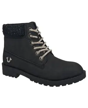 True Religion Faith Bling Lace Combat Boot - Black