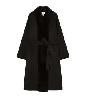 Marina Rinaldi Wool Lamb-fur Wrap Coat - Black