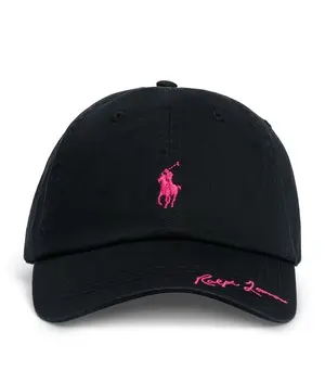 Polo Ralph Lauren Cotton Pink Pony Baseball Cap - Black