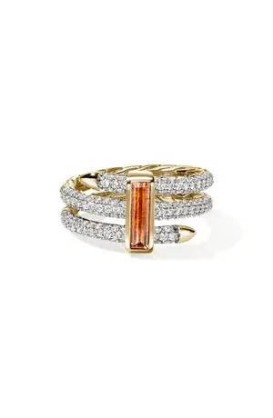 John Hardy Artisan Series 18k Diamond & Garnet Spear Ring - Gold