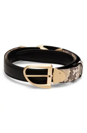 Cult Gaia Ailani Reversible Skinny Leather Belt - Faded Python/black