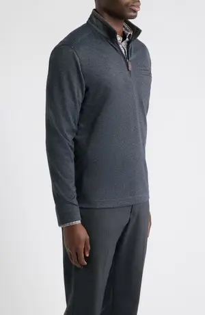 Johnston & Murphy Merritt Piqué Quarter Zip Pullover - Navy