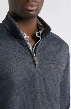Johnston & Murphy Merritt Piqué Quarter Zip Pullover - Navy