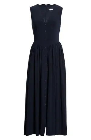 Avec Les Filles Scallop Stretch Crepe Maxi Dress