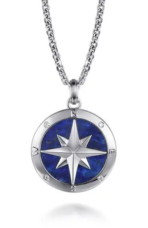 GABRIEL & CO. Polaris Lapis Lazuli & Diamond Compass Pendant Necklace - Sterling Silver/lapis