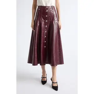 Cinq À Sept Faux Leather Midi Skirt - Black Cherry
