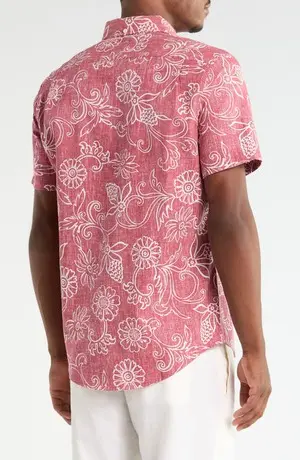 Reyn Spooner Hawaiian Gardenias Floral Button Down Shirt - Faded Ginger