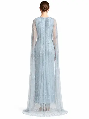 LARA NEW YORK V-neck Beaded Dress With Long Cape