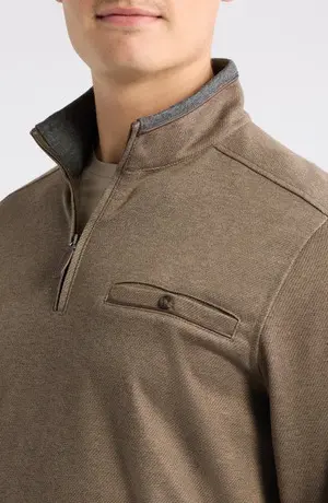 Johnston & Murphy Merritt Piqué Quarter Zip Pullover - Tan