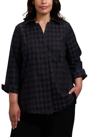 Foxcroft Taylor Houndstooth Jacquard Button-up Shirt - Black