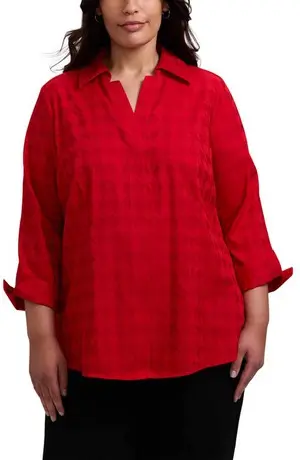 Foxcroft Taylor Houndstooth Jacquard Button-up Shirt - Red