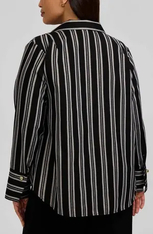 Foxcroft Catalina Stripe Cotton Blend Popover Top