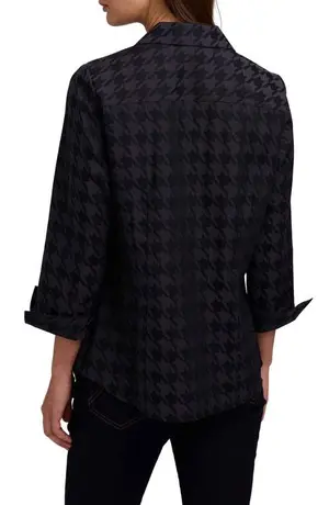 Foxcroft Taylor Houndstooth Jacquard Button-up Shirt - Black