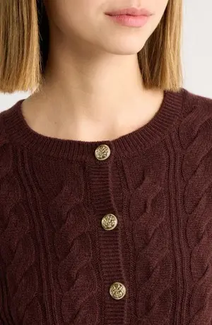 LoveShackFancy Eugenie Cable Knit Wool & Cashmere Cardigan - Cinnabar