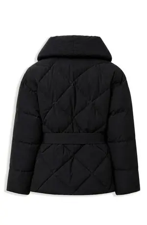 NOIZE Becky Belted Shawl Collar Puffer Jacket - Black
