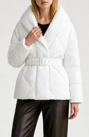 NOIZE Becky Belted Shawl Collar Puffer Jacket - Cloud