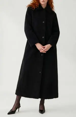 NOIZE Elise Faux Fur Longline Coat - Black