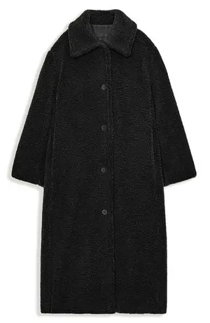 NOIZE Elise Faux Fur Longline Coat - Black