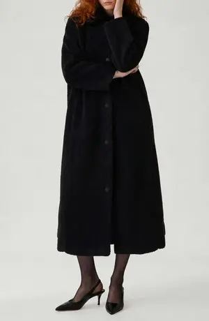 NOIZE Elise Faux Fur Longline Coat - Black