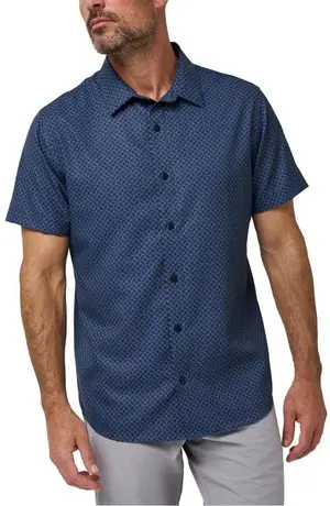 Travis Mathew Techwoven Flair Short Sleeve Button-up Shirt - Total Eclipse