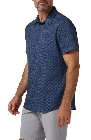 Travis Mathew Techwoven Flair Short Sleeve Button-up Shirt - Total Eclipse