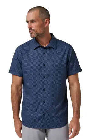Travis Mathew Techwoven Flair Short Sleeve Button-up Shirt - Total Eclipse