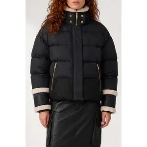 NOIZE Karly Faux Shearling Trim Puffer Jacket - Black