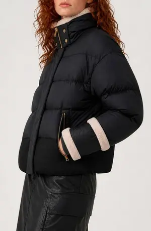 NOIZE Karly Faux Shearling Trim Puffer Jacket - Black
