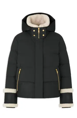 NOIZE Karly Faux Shearling Trim Puffer Jacket - Black