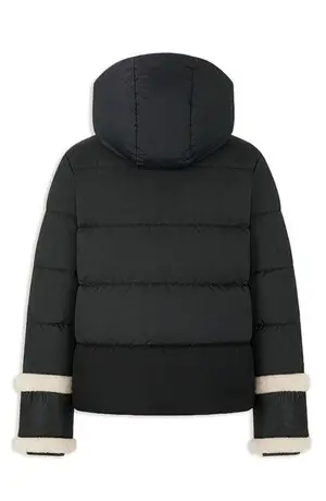 NOIZE Karly Faux Shearling Trim Puffer Jacket - Black