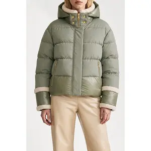 NOIZE Karly Faux Shearling Trim Puffer Jacket - Sage