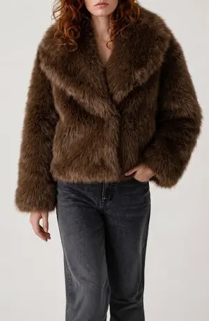 NOIZE Mandie Faux Fur Coat - Brown
