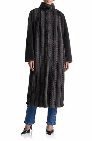 Avec Les Filles Faux Fur Maxi Coat - Graphite
