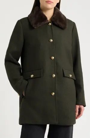 Bernardo Jacket With Faux Fur Collar - Olive