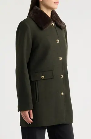 Bernardo Jacket With Faux Fur Collar