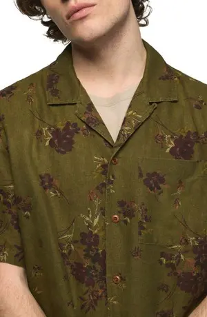 Lucky Brand Printed Linen And Cotton Camp Shirt