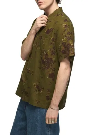 Lucky Brand Printed Linen And Cotton Camp Shirt
