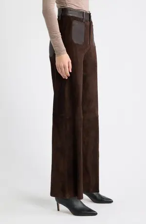FRAME Slim Palazzo Suede Leather Pants