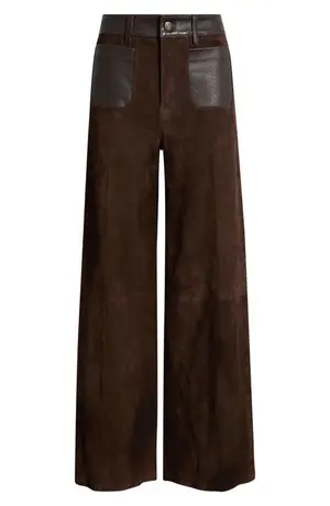 FRAME Slim Palazzo Suede Leather Pants